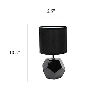 Simple Designs LT2065-BLK Round Prism Mini Table Lamp with Matching Fabric Shade, Black
