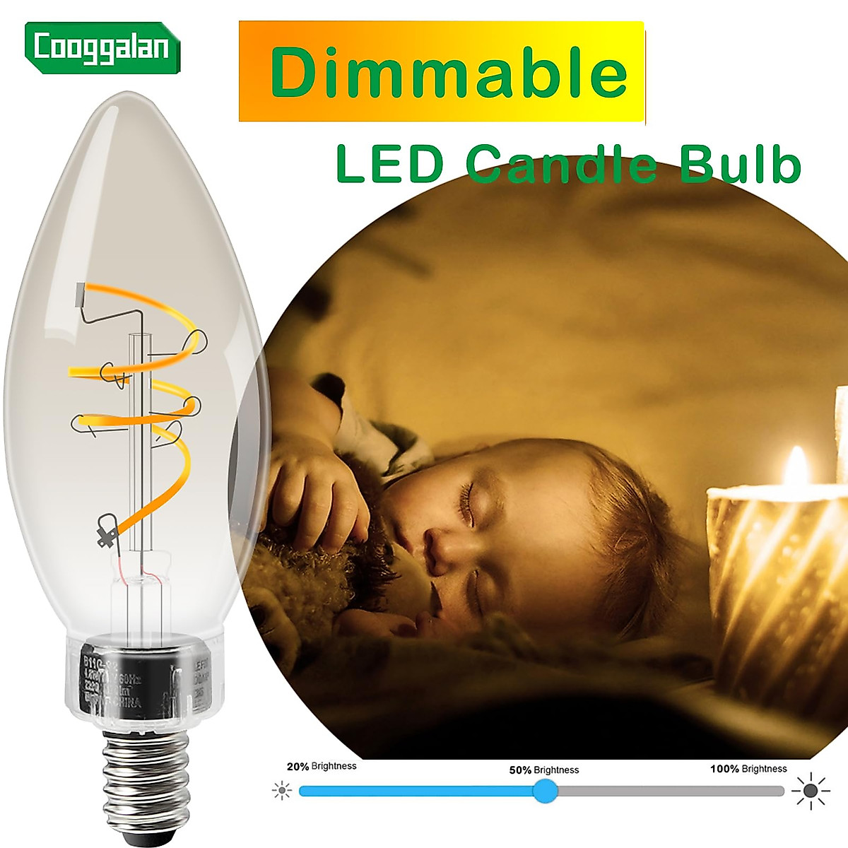COOGGALAN Dimmable 60 Watt Chandelier Light Bulb, Amber Candelabra LED Light Bulbs B11 E12, Vintage Spiral Filament Bulb, 4.8W Warm White 2200K, CRI 90, 6 Pack
