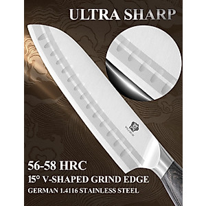 WILDMOK 7 Inch Santoku Knife, Japanese Chef Knife -Ultra Sharp Kitchen Chopping Knife, German Stainless Steel Chef Knife with Pakka Wood Handle, Gift Box