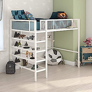 DHP Tiffany Metal Storage Bookcase, Twin Bunk Bed, White Loft