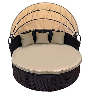 Sqodok Outdoor Daybed Cushion Cover 66" Patio Daybed Cushion Cover Waterproof with Elastic Band Outdoor Round Daybed Cushion Cover Replacement, Cover ONLY, Tan