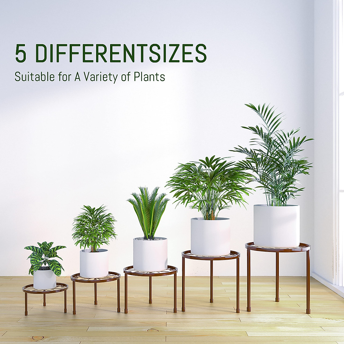Linpla 5-Pack Decent Metal Plant Stands, Heavy Duty Flower Pot Stands for Multiple Plant, Anti-Rust Iron Plant Pot Shelf, Decoration Racks for Home Indoor and Outdoor (5 Pack Bronze)