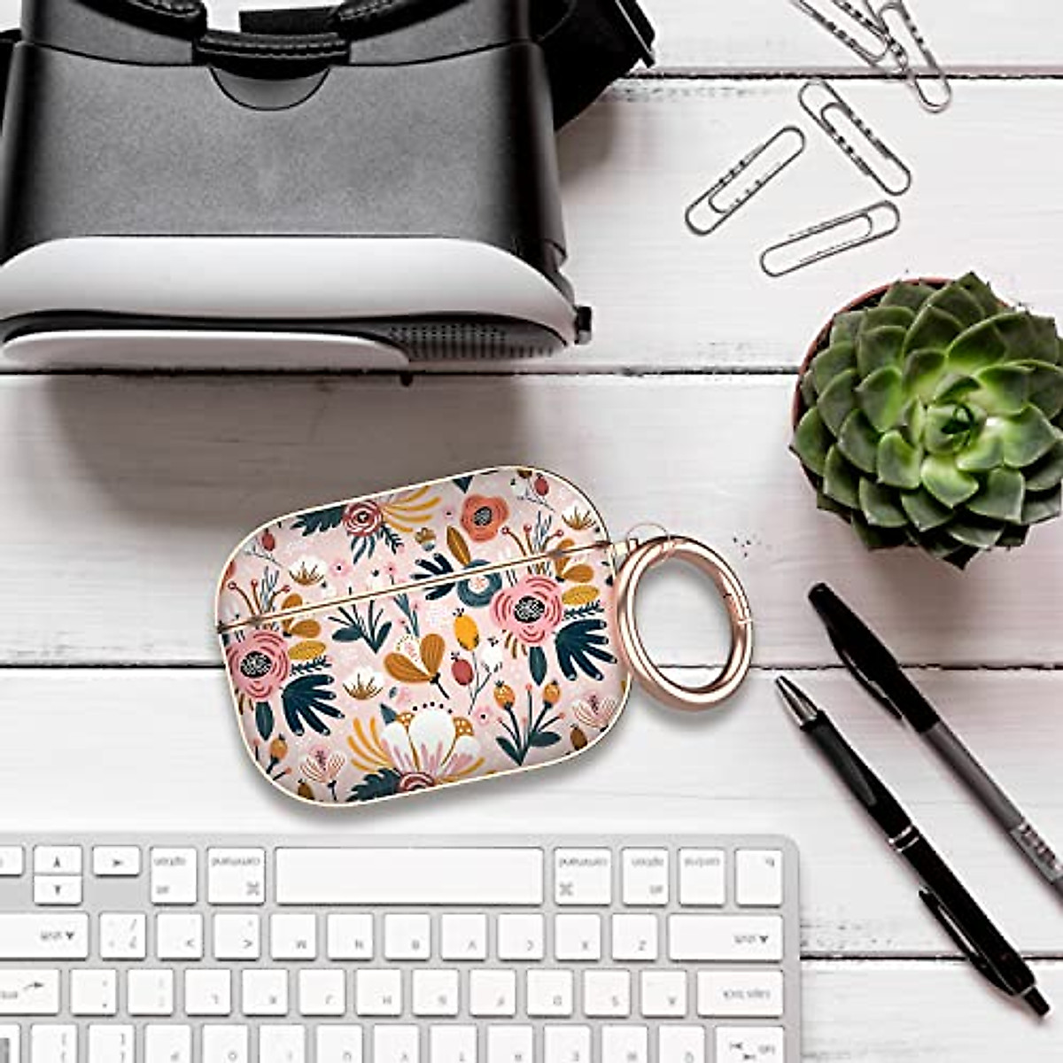 Maxjoy for Airpods Pro 2nd Generation/1st Generation Case Cover, Flower AirPod Pro 2 Case for Women Cute Protective Hard iPod Pro 2 Case with Keychain for AirPods Pro (2023/2022/2019)