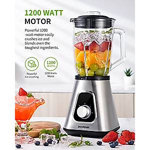 Blender for Shake and Smoothies, SHARDOR Powerful 1200W Countertop Blender for Kitchen, 52oz Glass Jar, 3 Adjustable Speed Control for Frozen Fruit Drinks, Smoothies, Sauces & More, Sliver