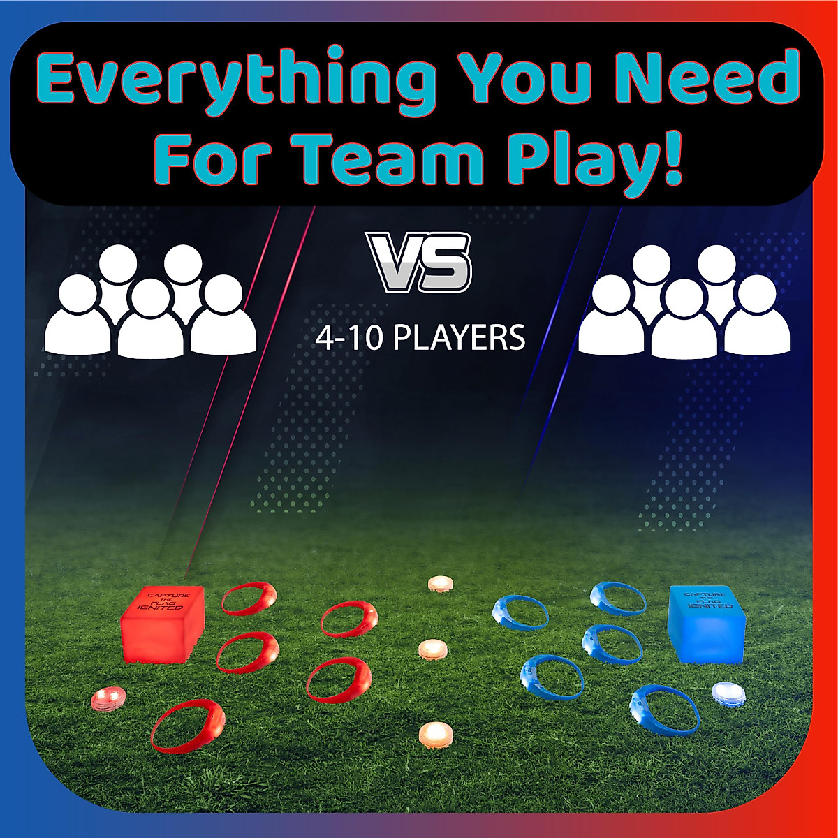 GETMOVIN SPORTS Capture The Flag Ignited Kit with Glow-in-The-Dark LED Game Pieces and Storage Bucket Outdoor Yard Game Fun!