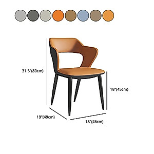 LITFAD Leather Indoor Upholstered Dining Chair with Arms Metallic Finish Open Back Side Chair Creative Restaurant Chair - 1 Piece Orange