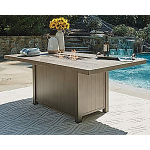 Signature Design by Ashley Windon Barn Rectangular Outdoor Fire Pit Patio Table with Aluminum Frame, Brown