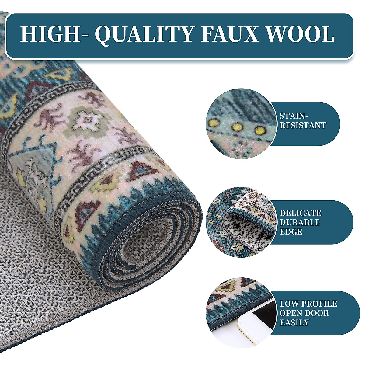 RUGSREAL Washable Area Rug 9x12 Large Blue Rug Vintage Area Rug, Easy-Cleaning, Non Shedding, Perfect for Living Room Bedroom Dining Room Soft Accent Rug Farmhouse Office,9x12