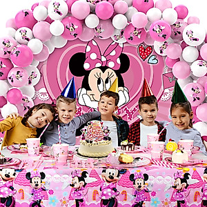 Pink Mouse Birthday Party Supplies Decorations, Mouse Theme Backdrop,Pink Mouse Tablecloth Balloons Kit Cups Plates Napkins Tableware Set for Kids Birthday Party Supplies Party Favor
