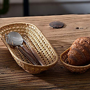 Cabilock Autumn Rattan Flatware Tray Basket Kitchen Cutlery Holder Stand Handmade Knitting Plate-basket Tableware Organizer Khaki (Size L 12 cm)