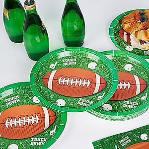 DECORLIFE 2023 Football Party Supplies for 30 Guests, 9 Inch Football Paper Plates, Perfect for Kid's Birthday and Football Party Decorations