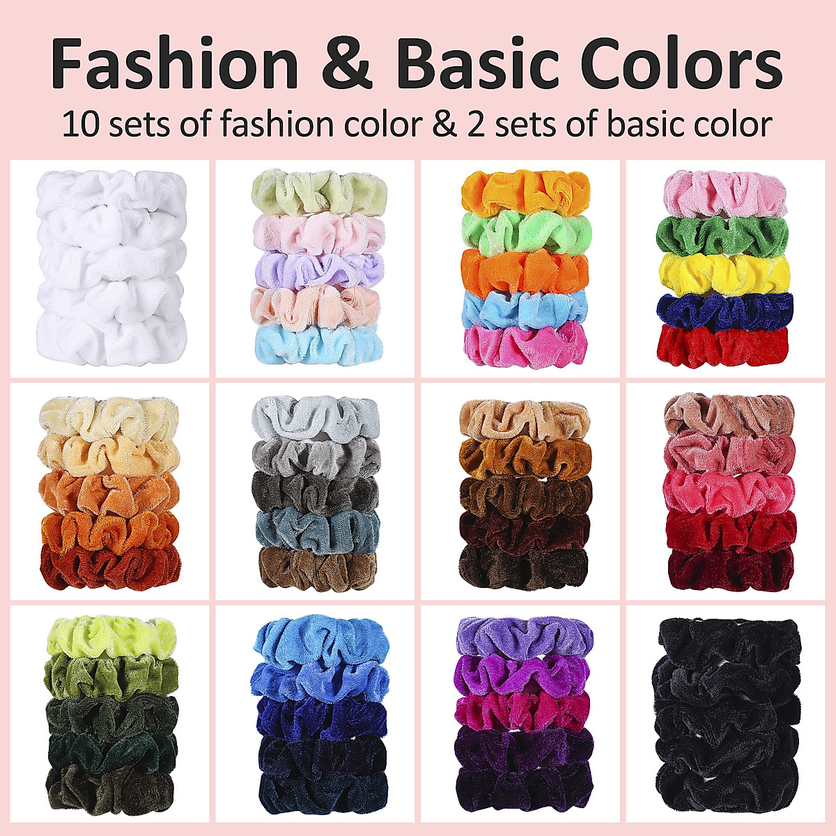 ADRIONE Velvet Hair Scrunchies - 60 Pack for Women, Girls, and Kids - Bulk Scrunchies Hair Ties No Damage Scrunchy Hair Bands Ponytail Holders for Thick, Curly, Thin, Fine Hair