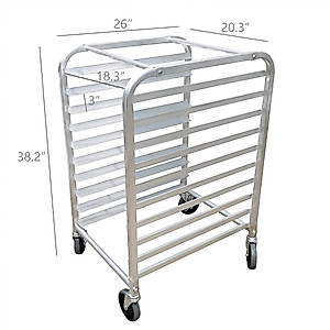 Foodservice Speed Rack Commercial-Grade Aluminum 10-Tier Sheet Pan/Bun Pan Storage Display Rack, 26" L x 20" W x 38" H with Wheels, Takes 13X18 & 18X26" Pans 10163-NPF