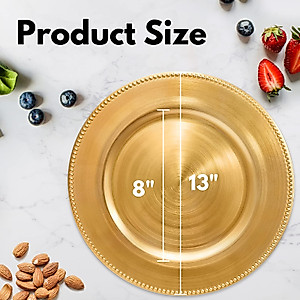 DaCakeWS Metallic Round Charger Plates 10PCS, 13inch Plastic Beaded, bulk wedding, Dinner, Party, Event, Decoration( Gold 10)