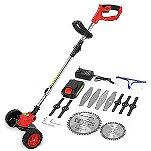 Vicien Cordless Weed Eater Weed Wacker 3-in-1 Lightweight Push Lawn Mower & Edger Tool with 3 Types Blades,21V 2Ah Li-Ion Battery Powered for Garden and Yard,Red