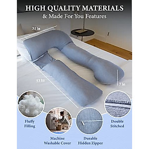 Pharmedoc Pregnancy Pillows, U-Shape Full Body Pillow – Removable Cooling Cover -Dark Grey – Pregnancy Pillows for Sleeping – Body Pillows for Adults, Maternity Pillow and Pregnancy Must Haves