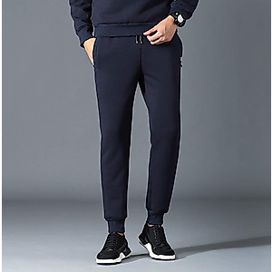 Aprsfn Men's Winter Warm Sherpa Lined Active Sweatpants Jogger Pants (Dark Blue, X-Large)