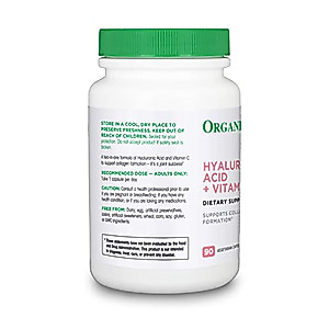 Organika Hyaluronic Acid with Vitamin C 120mg- Collagen Formation, Joint Health, Skin Hydration- 90vcaps