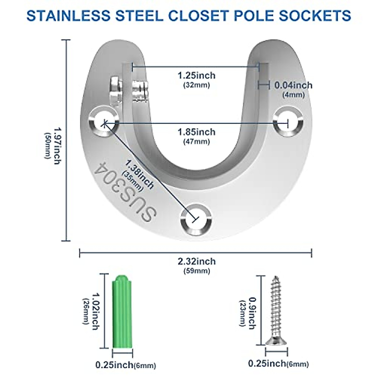 6PCS Closet Rod Brackets, 1-1/4 Inch Closet Rod Support, Stainless Steel Curtain Rod Holders, Flange Set Closet Pole Holders with Screws, U-Shaped Open Type Closet Rod Brackets, Silver (32mm) …