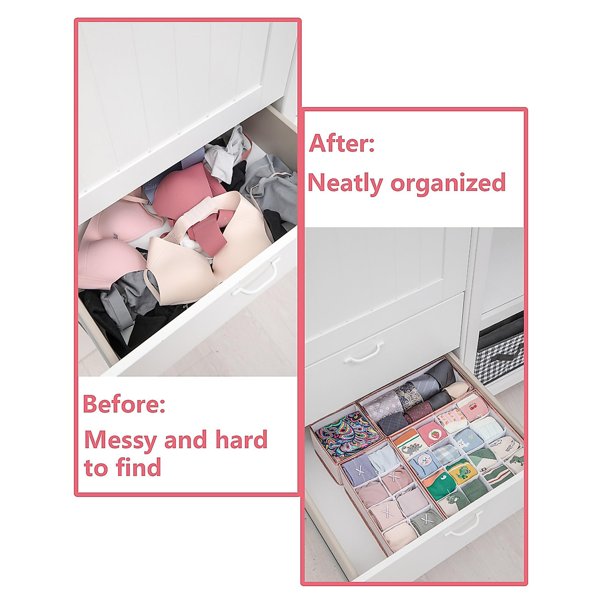 MYTHAUS 12 Pack Drawer Organizers for Clothing - Foldable Collapsible Fabric Closet Organizer and Storage Dresser Drawer Divider, Storage Box for Underwear, Socks, Bra, Ties, Pink