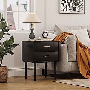 Modern Nightstand with Drawers Black Night Stands for Bedroom,Wood Bedside Table with Drawers,Nightstands Suitable for Salon and Office,Mesita De Noche para Cuarto,26 Inch Tall,2- Drawer
