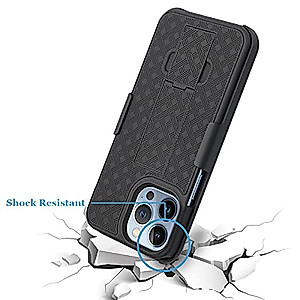 Fingic Compatible with iPhone 13 Pro Max 5G Holster Case Combo Shell Slim Rugged Case with Kickstand Swivel Belt Clip Holster Shockproof Cover for iPhone 13 Pro Max 5G (6.7 inch) 2021, Black