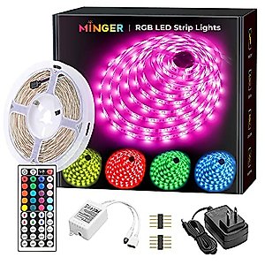MINGER LED Strip Lights 16.4ft, RGB Color Changing LED Lights for Home, Kitchen, Bedroom, Dorm Room, Bar, LED Lights for Christmas Decorations with IR Remote Control, 5050 LEDs, DIY Mode
