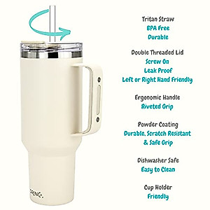 Drinco 40oz 30 oz Tumbler with Handle, Straw Lid, Insulated Stainless Steel Travel Mug Water Bottle Ice Coffee Cup For Cold and Hot, BigSur (30oz, Oakmilk)