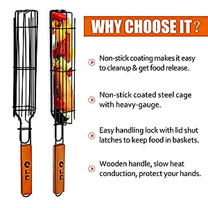 JUCT Portable Grilling Baskets - Set of 4 Companion Nonstick Kabob Grilling Baskets for Outdoor Grill - Kabobs and Loose Veggies，fruits，Vegetable，Onion，Fish，Chicken and Meat Grill Baskets (Basket-4B)