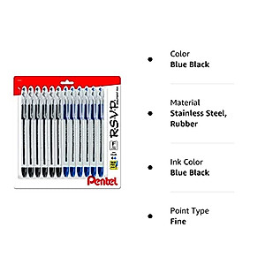 Pentel RSVP Pens Fine Point - Ballpoint - 0.7 mm - 12 Pack Of 6 Black & 6 Blue Ink Pens