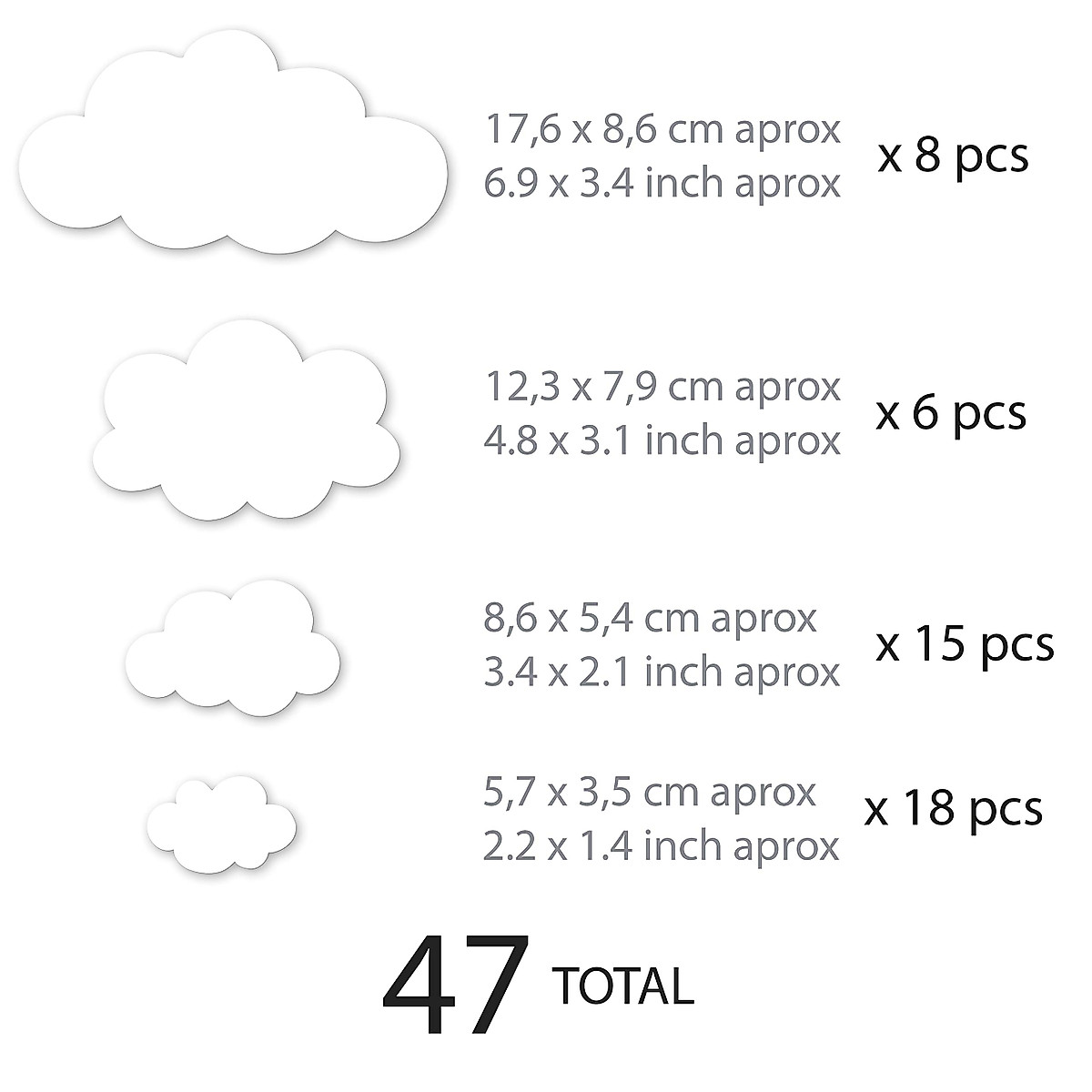 The Boho Design Clouds Wall Decals Peel and Stick for Kids, Baby Bedroom Nursery and Living Room. Adhesive Vinyl Wall Stickers Decor (White)