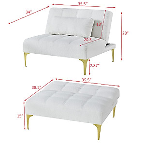 LKTART Convertible Sofa Bed futon with Gold Metal Legs for Living Room Office.White