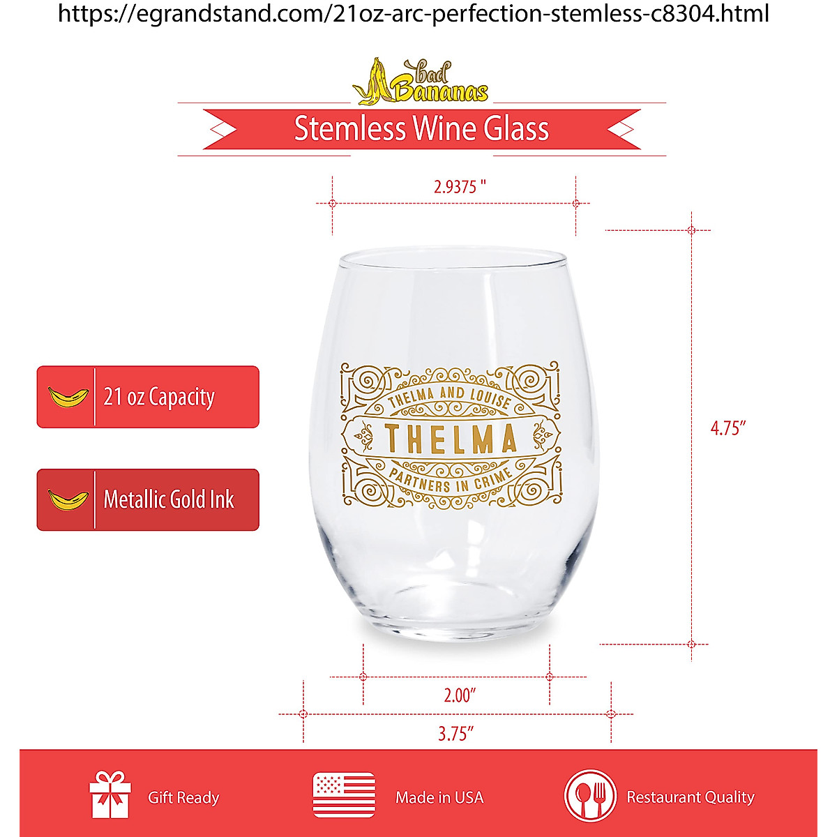 Bad Bananas Thelma and Louise - Gift for Best Friends - Set of Two 21 Oz Stemless Wine Glasses - Friendship Bestie BFF Birthday Gifts for Best Friends Women