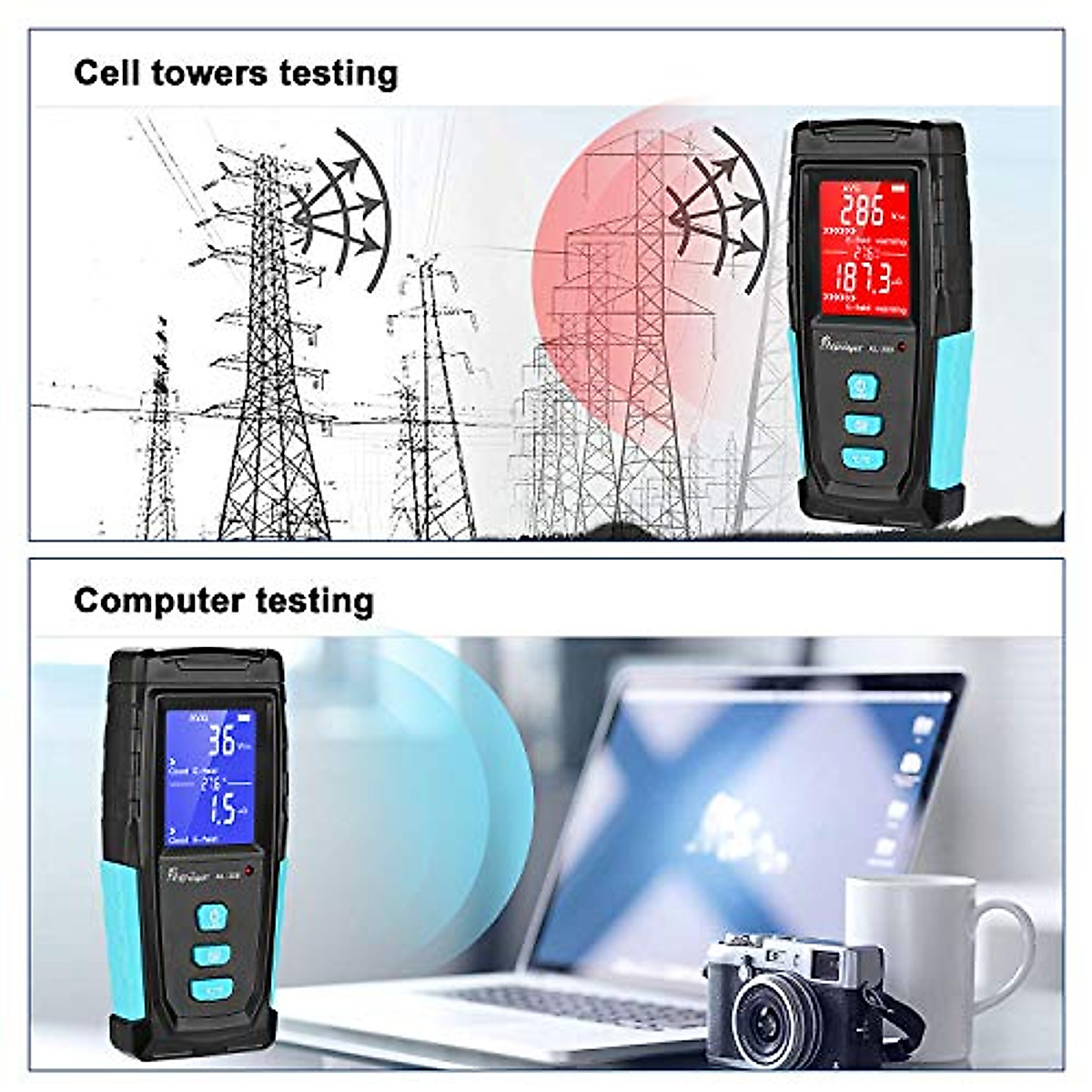 Allprettyall EMF Meter Rechargeable Electromagnetic Radiation Detector for Testing Ghost, Magnetic Field, Electric Field Radiation and Ambient Temperature, Sound-Light Alarm, Max/Average Value Lock