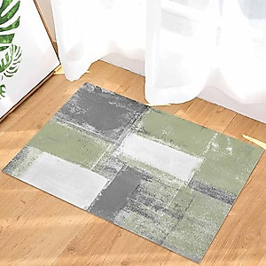 Indoor Door Mat,Sage Green Abstract Painting 20 x 32 inch Large Non-Slip Absorbent Dirt Entrance Mat, Washable Low Profile Inside Floor Mat Doormats for Entryway