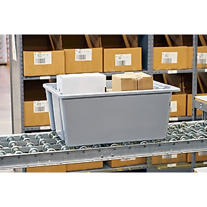 Rubbermaid Commercial Products Palletote Storage Stack and Nest Box, 2 Cu. Ft, Gray Tote/Container Bin for Garage/Laundry/Office/Restaurant/Retail Storage