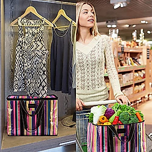 DEMOMENT Large Reusable Grocery Durable Shopping Zip Closure Tote Bag For Kitchen Supermarket Camping Beach Clothes Storage Carrier (Rainbow)