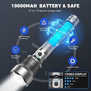 Rechargeable LED Flashlights High Lumens, 900,000 Lumen Brightest Flashlight with 5 Modes and Waterproof, Long Lasting Powerful Handheld Bright Flashlight for Emergencies Camping