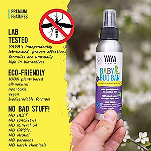 YAYA ORGANICS Baby Bug BAN – All-Natural, Proven Effective Repellent for Babies, Kids and Sensitive Skin (4 Ounce Spray, 2-Pack)