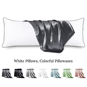 HUXMEYSON Body Pillow with Satin Pillowcase, Cooling Body Pillows for Adults, Long Pillow for Bed with Removable Cover, Grey (20"x54")