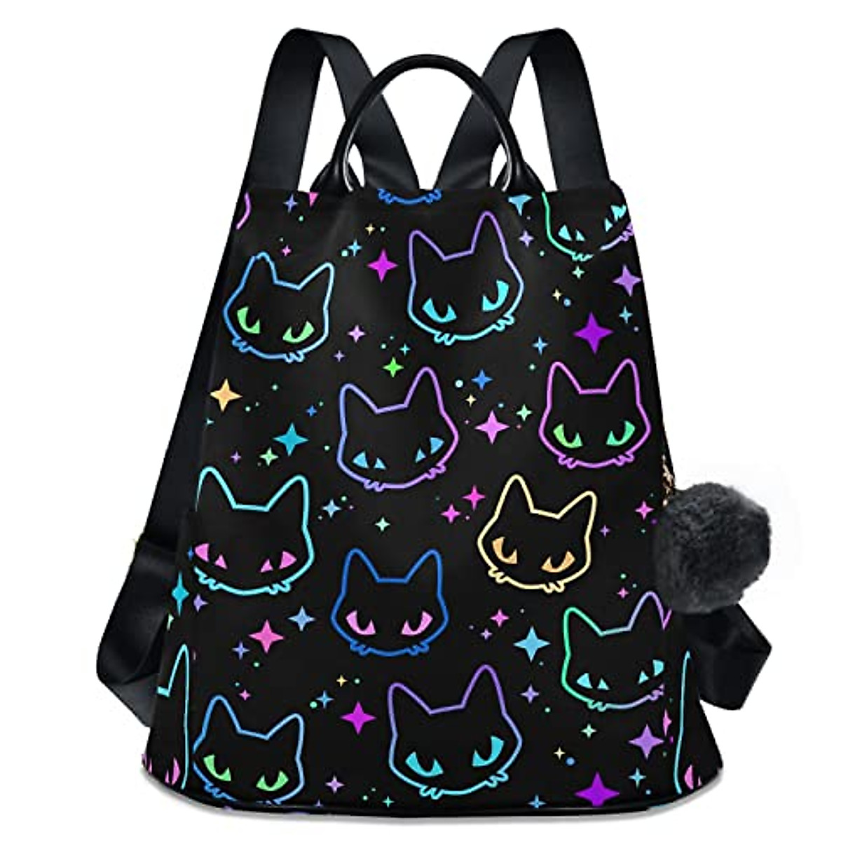 MNSRUU Women Backpack Purse Colorful Neon Cat Heads Backpack for Women Anti-theft Shoulder Bag Carry On Backpack Lightweight Rucksack Fashion Travel Ladies Bags