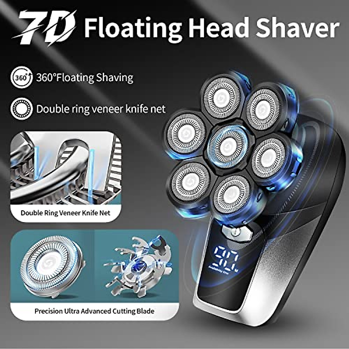 vsmooth Head Shavers for Bald Men Rotary Shavers Multifunctional Close Face Shaving for Man Cordless Electric Shaver for Balding Head Men Waterproof Electric Razor Mens Rechargeable Bald Head Shavers