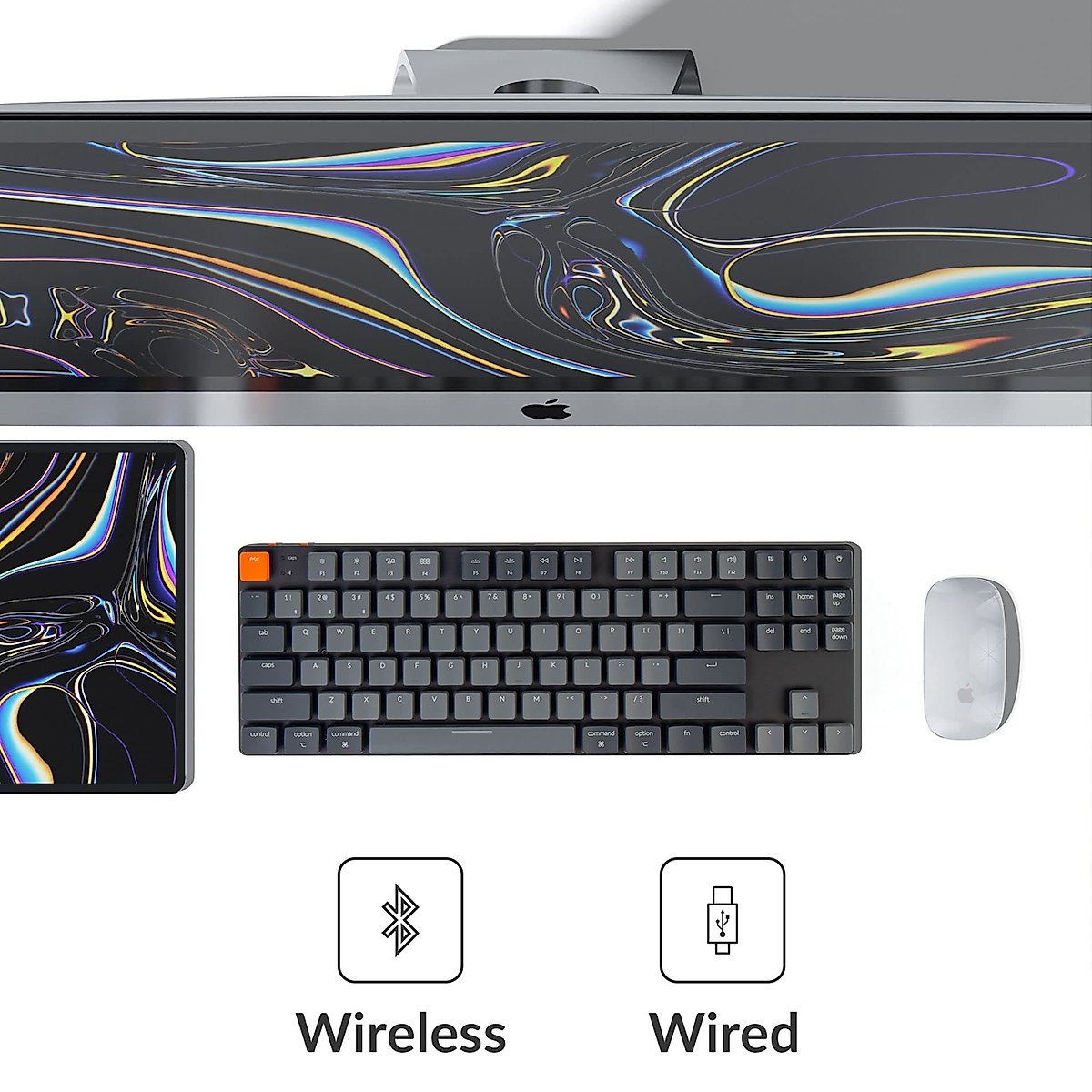 Keychron K1 SE, 87 Keys Ultra-Slim Wireless Bluetooth/USB Wired Mechanical Keyboard with White LED Backlit, Low-Profile Gateron Mechanical Blue Switch Compatible with Mac Windows