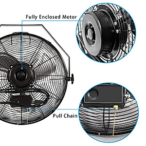 KEN BROWN 18 Inch Wall Mount Fan Outdoor, 4300CFM Metal Wall Fan, 3-Speeds High Velocity Wall Mounted Fan for Patios, Greenhouse, Garage, Gazebo, Barn, Shop, Industrial