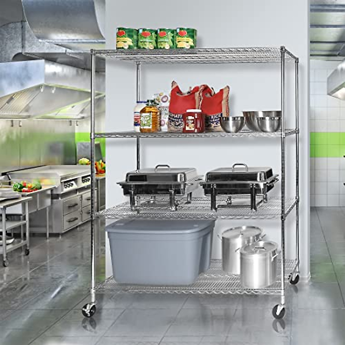 Seville Classics UltraDurable Heavy Duty NSF Solid Steel Wire Rack Storage Unit, Organizer for Garage, Warehouse, Office, Restaurant, Classroom, Kitchen, Steel, 4-Tier Shelving, 60" W x 24" D