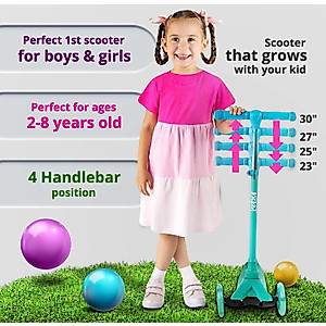 Kicksy - Kids Scooter - Toddler Scooter for Kids 2-5 Adjustable Height - 3 Wheel Scooter for Kids Ages 3-5 Boys & Girls - Kids Three Wheel Scooter with Light Up LED Wheels