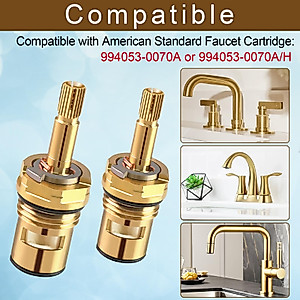 2 Sets Faucet Valves Faucet Cartridge with American Standard 994053-0070a or 994053-0070a/H Bathroom Kitchen Bathtub Faucet Stem Replacement, Brass, 4z-24h Hot and Cold Replacement Stem