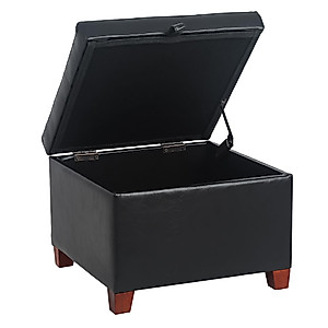 Asense 17 Inch Square Storage Ottoman,Small Foot Rest Stool for Couch, Faux Leather Upholstered Footstool Cube for Entryway Bedroom Living Room, Black