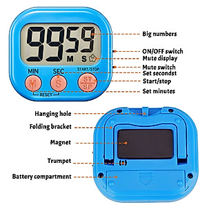 PLERISE Timers,Classroom Timer for Kids,Kitchen Timer for Cooking,Egg Timer,Magnetic Digital Timer for Teacher,Study,Exercise,Oven,Cook,Baking,Desk - 2 Pack, Blue