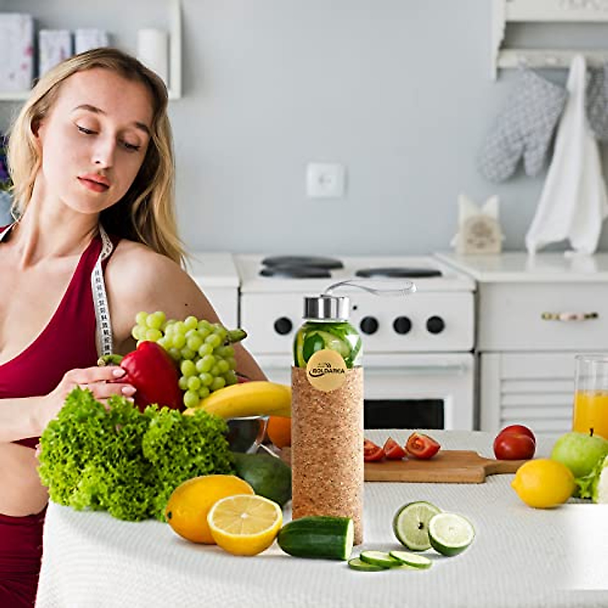 GoldArea 6 Pack Glass Water Bottles with Sleeves, 16 oz Glass Bottles with Stainless Steel Caps, Reusable Sport Water Bottles, Juice Containers with Lids for Fridge, Leakproof Bottles for Beverage